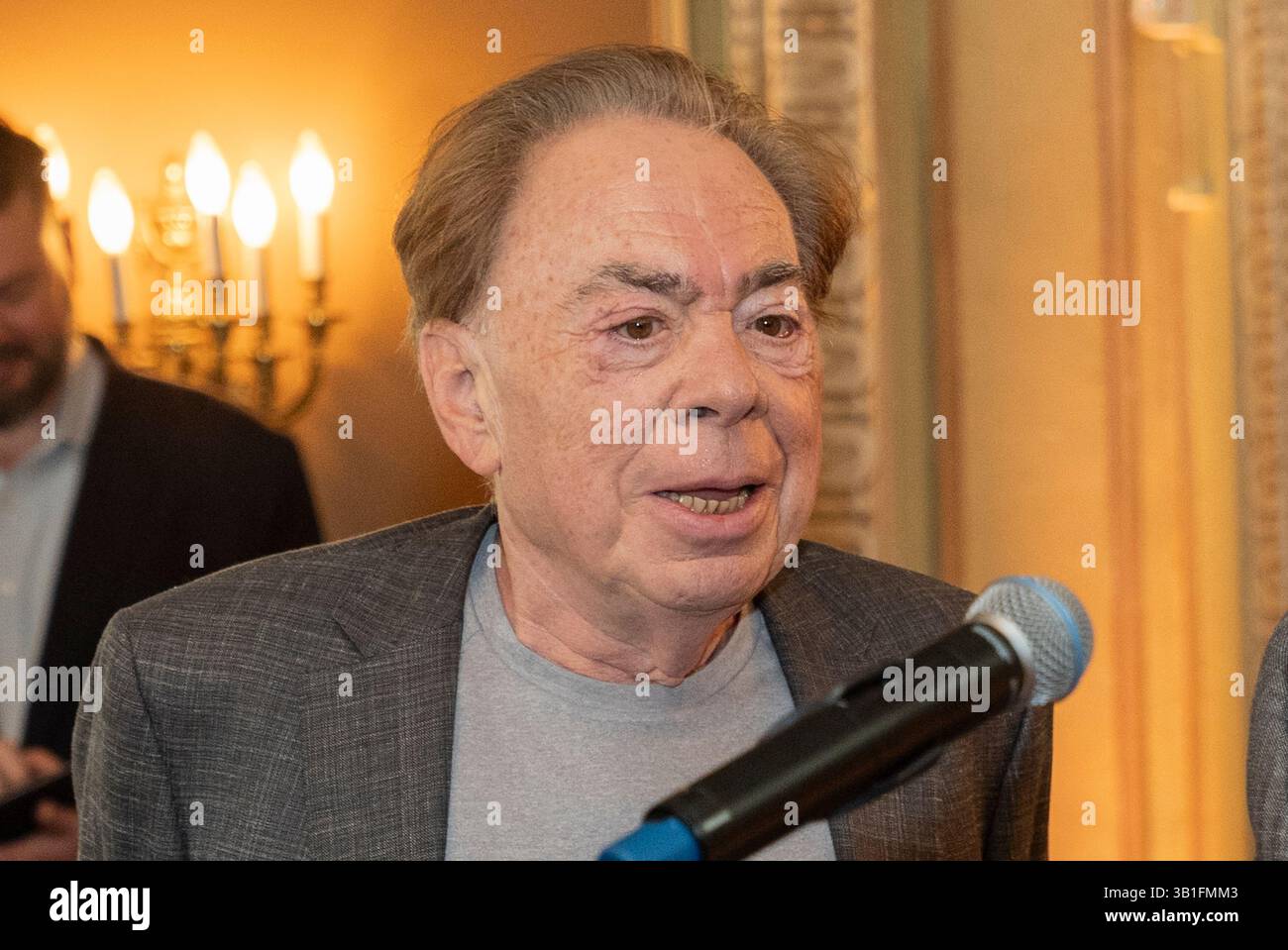 New York, NY, April 25, 2025: Andrew Lloyd Webber speaks during unveiling of his portrait at ...
