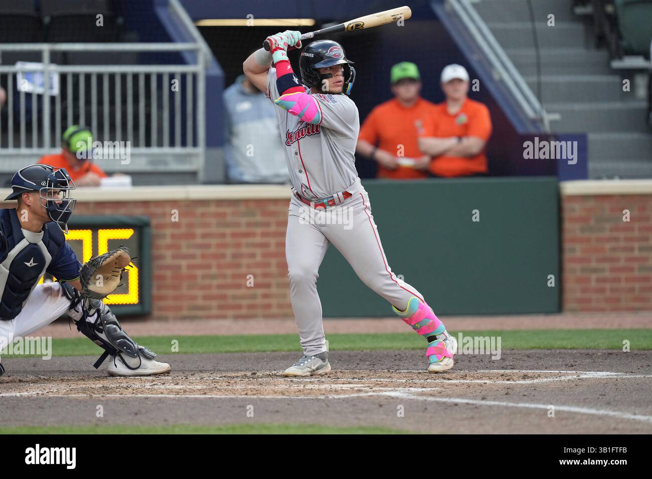 Juan Montero (3) of the Greenville Drive at bat in a South Atlantic ...