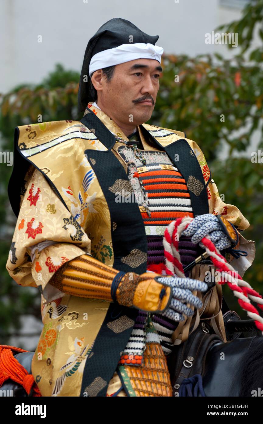 Man in period costume acting as Ii Naosuke, the daimyo (feudal lord) of ...