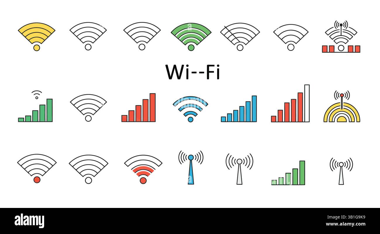 Wi-Fi Signal Icons Collection, Wireless Connectivity Strength Symbols for Network Design ...