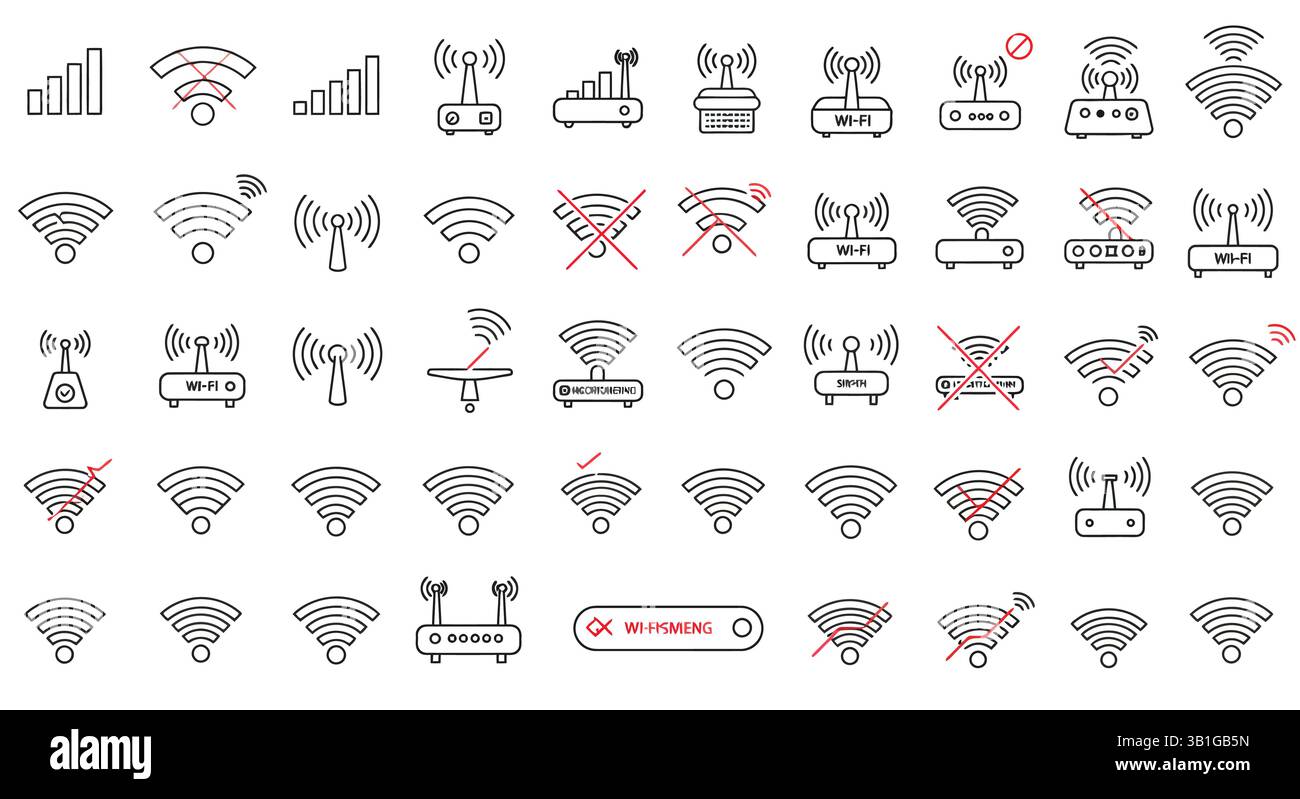 Wi-Fi Signal Icons Collection, Wireless Connectivity Strength Symbols ...