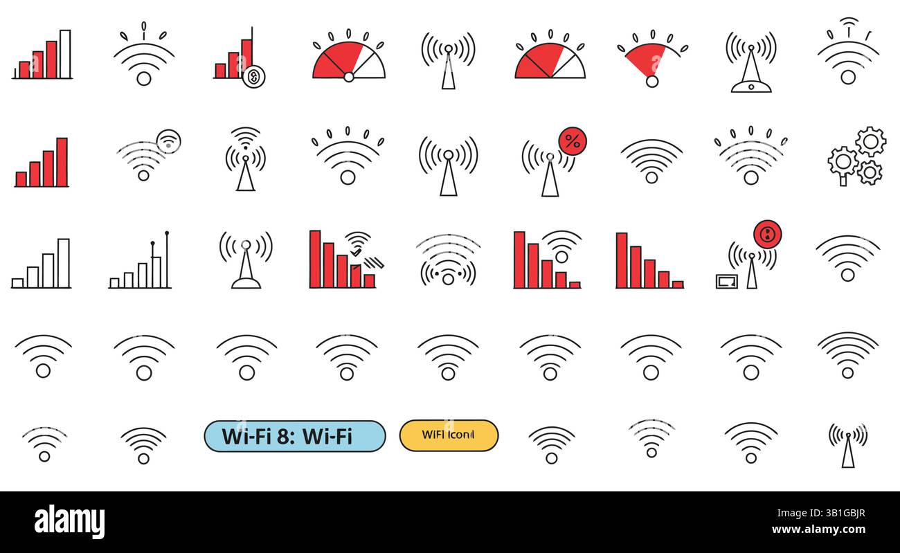 Wi-Fi Signal Icons Collection, Wireless Connectivity Strength Symbols for Network Design ...