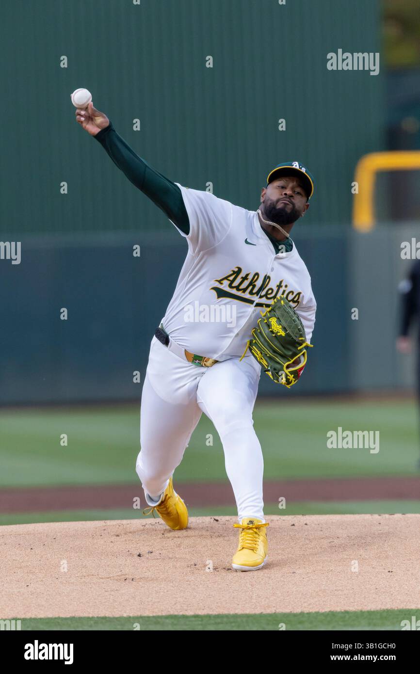 Athletics pitcher Luis Severino throws to Chicago White Sox during the ...