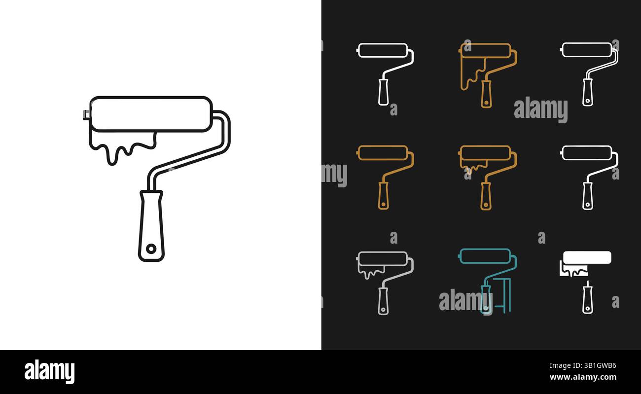 Paint Roller Icon Set and Minimalist Painting Tool Symbols for Home ...