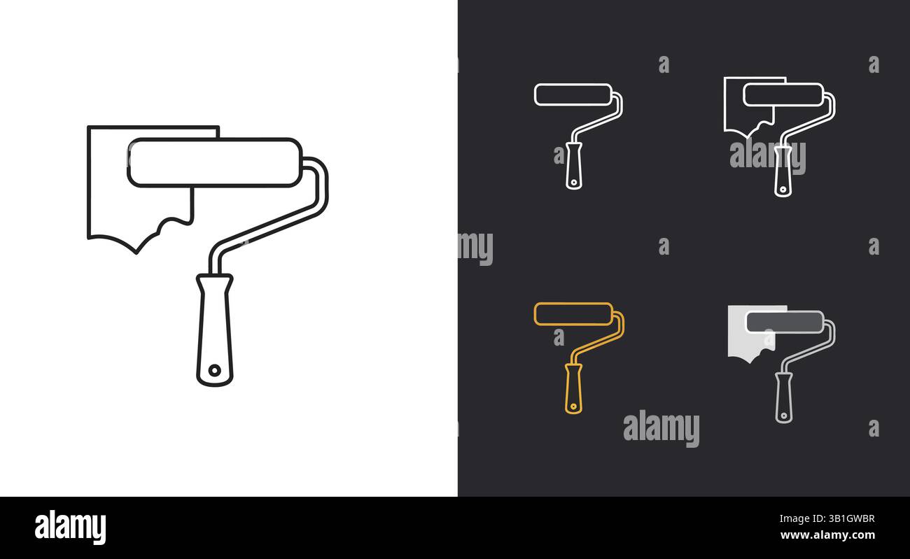 Paint Roller Icon Set and Minimalist Painting Tool Symbols for Home Renovation, DIY Projects ...