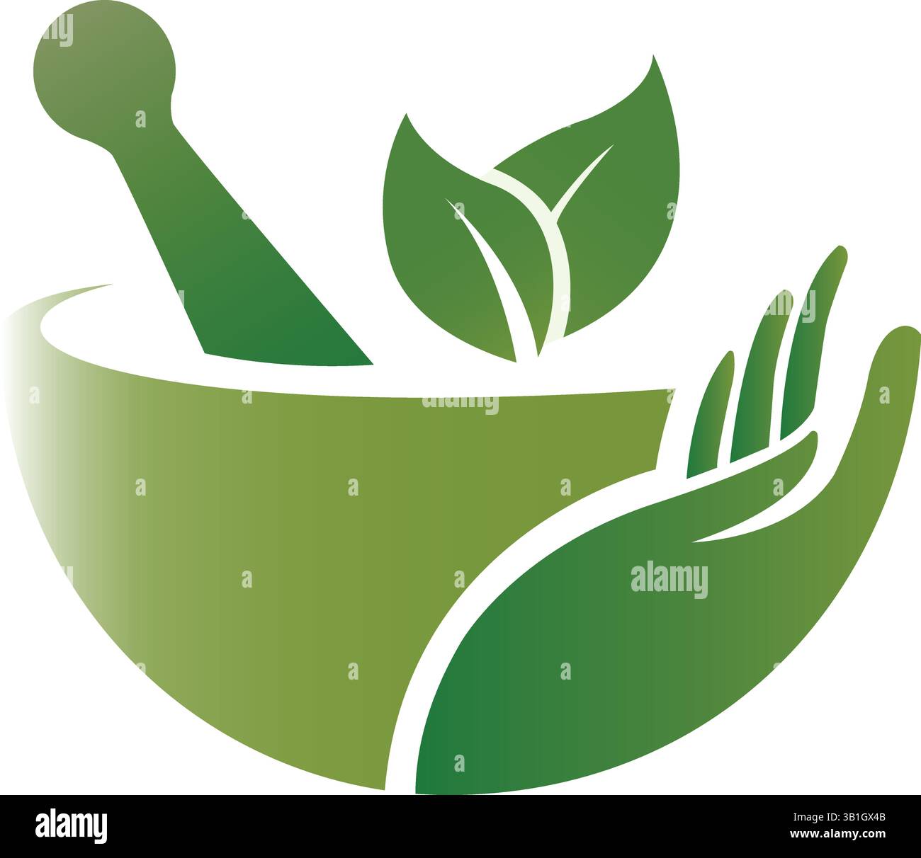 Herbal Medicine Symbol with Mortar, Pestle, Leaves, and Hand – Natural ...