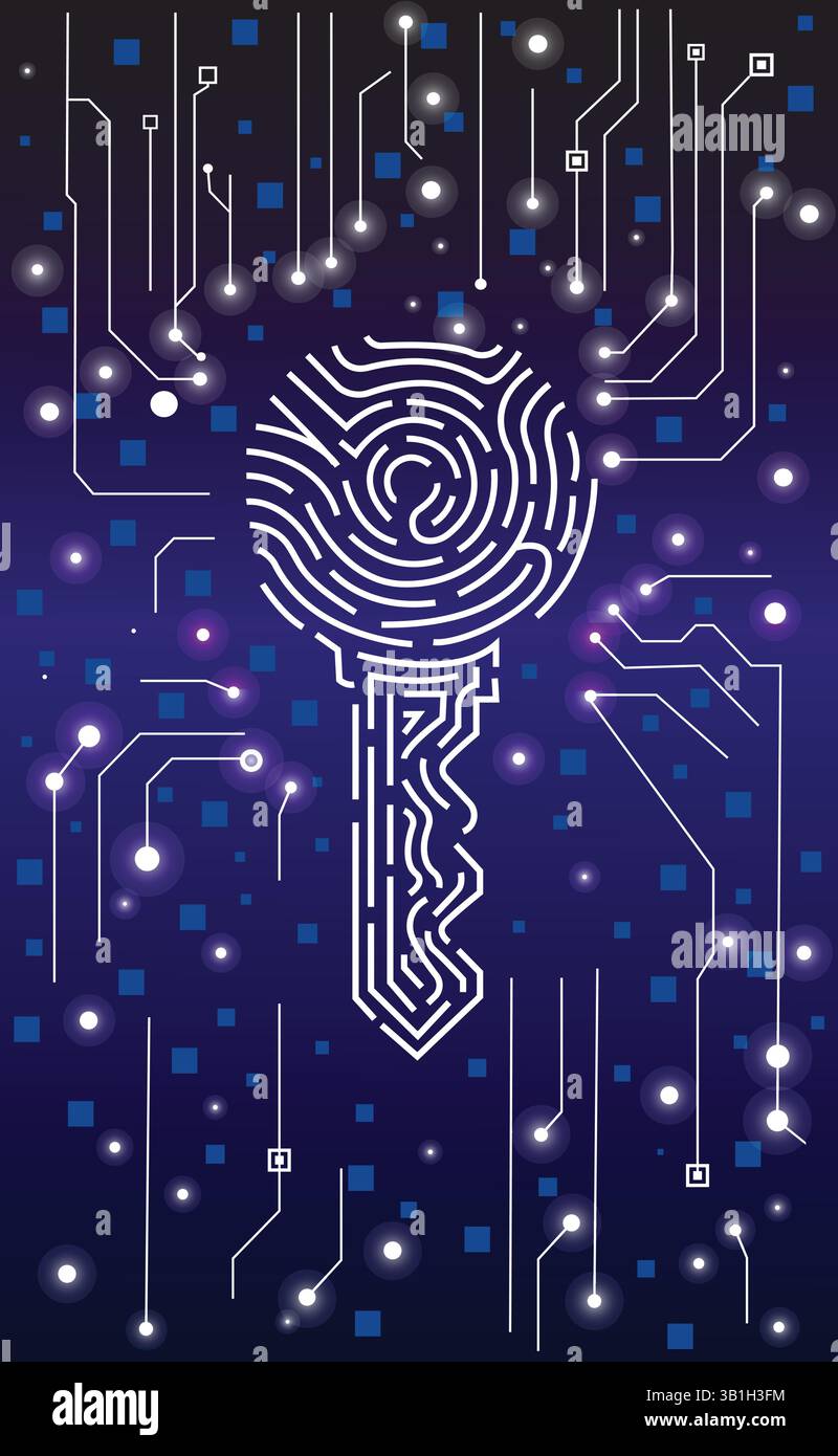 Digital Key with Fingerprint Design Representing Cybersecurity and Data ...