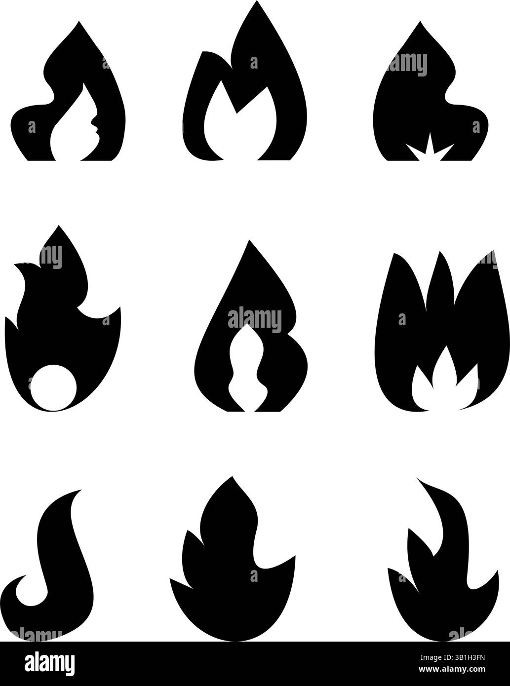 Flat Style Flame Symbols, Fire Silhouettes, Campfire Logos, Burning ...