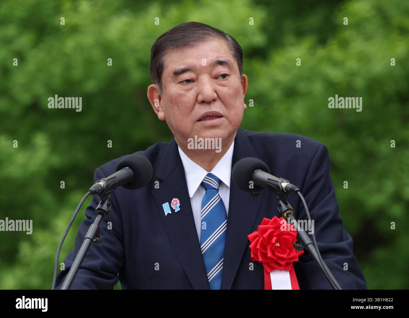 Japan's Prime Minister Shigeru ISHIBA delivers a speech during the 96th ...