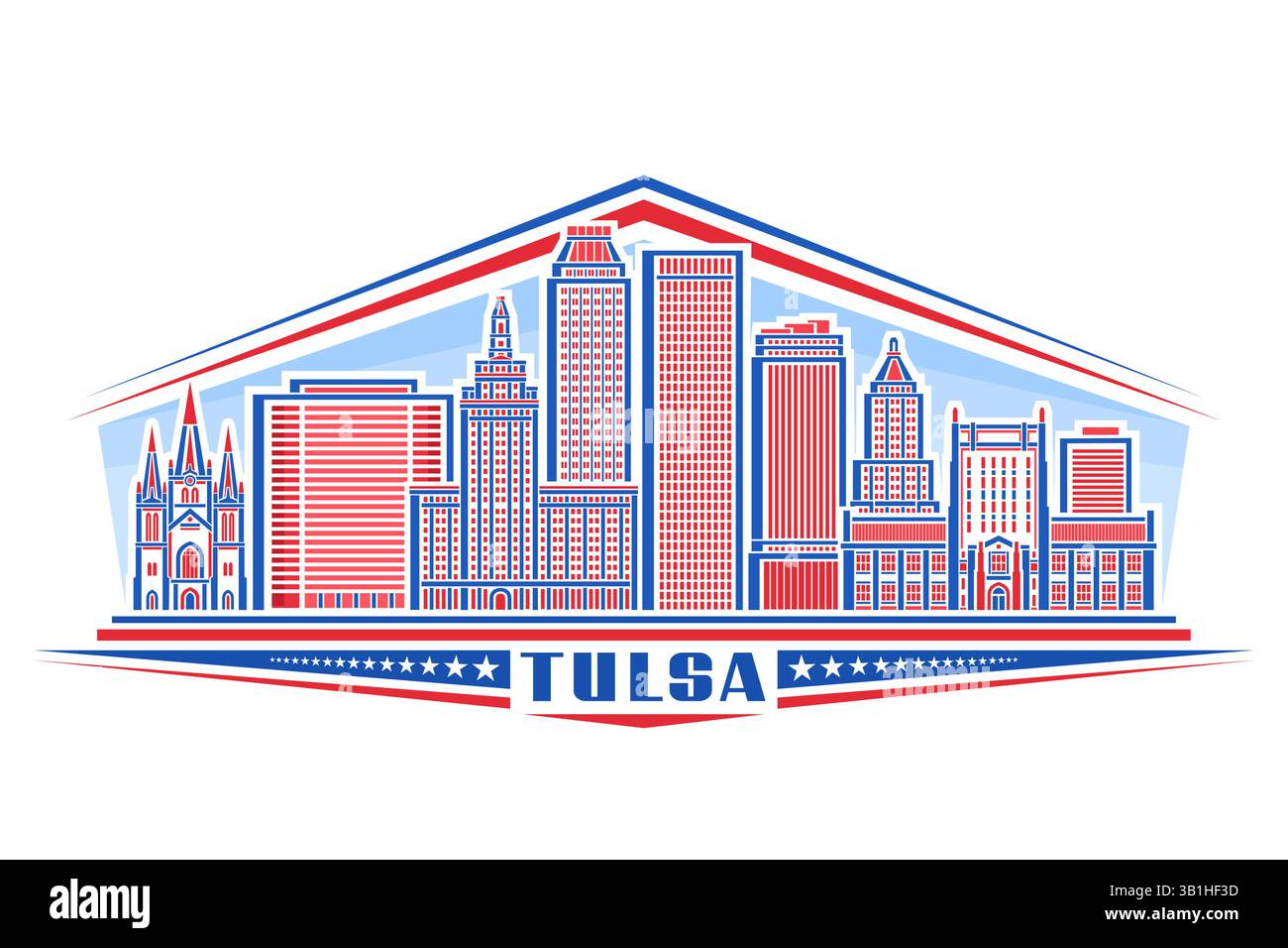 Vector illustration of Tulsa, horizontal decorative sign with linear ...