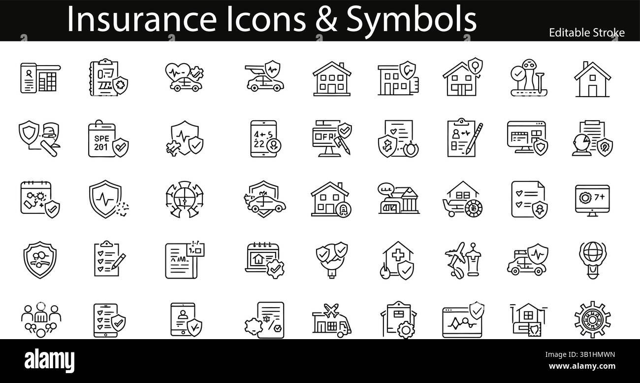Insurance Icons & Symbols – Health, Car, Life, and Home Protection ...