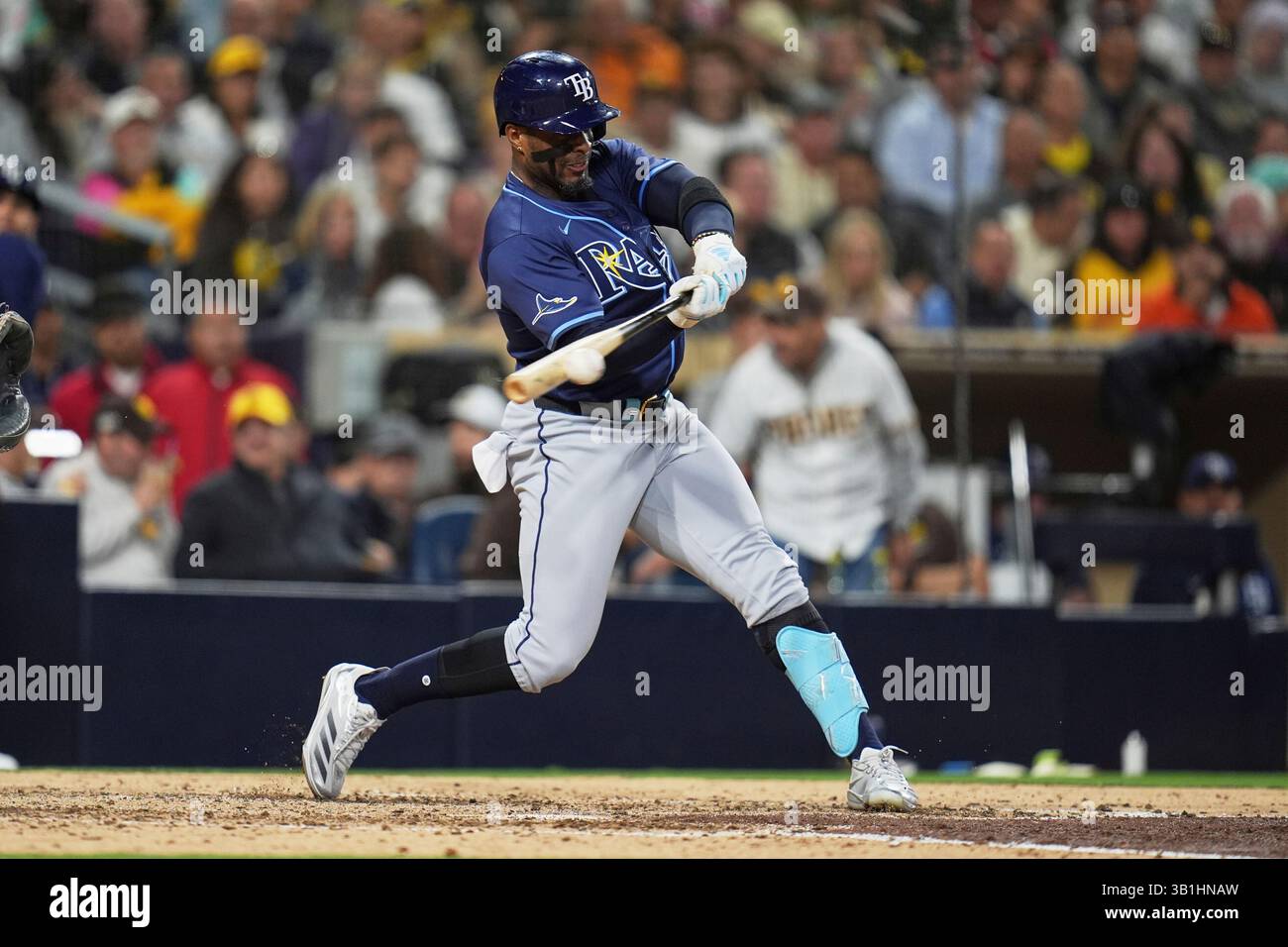 Tampa Bay Rays' Yandy Diaz hits a single during the eighth inning of a ...