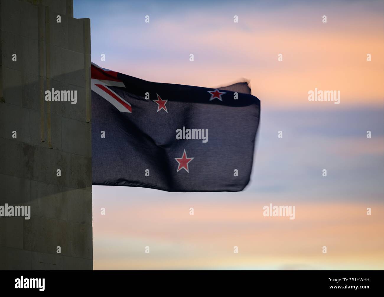 New Zealand Flag flying at Anzac Day Dawn Service in Auckland Stock ...