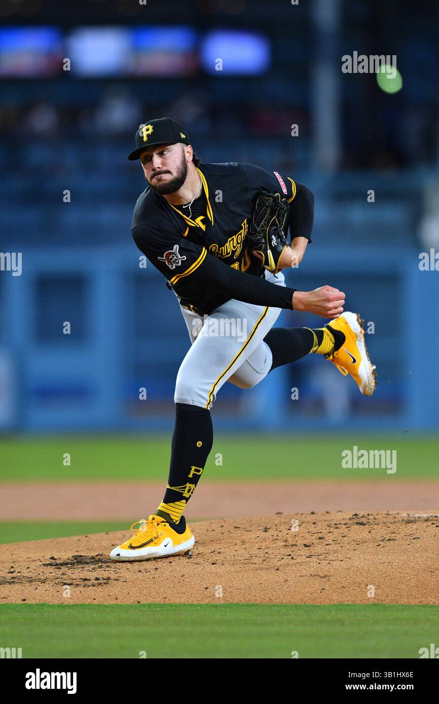 LOS ANGELES, CA - APRIL 25: Pittsburgh Pirates pitcher Paul Skenes (30 ...
