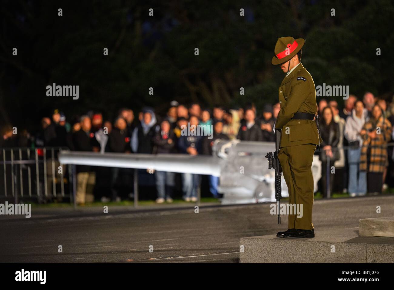 Auckland, New Zealand - April 25 2025: Military soldier guarding the ...