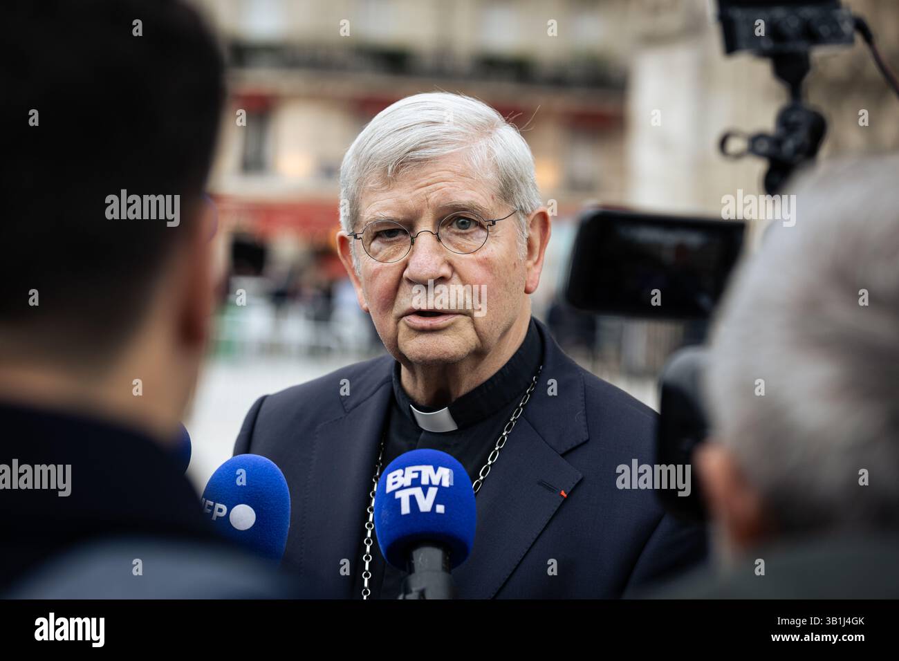 Archbishop of Paris Laurent Ulrich talks to the press before the solemn ...