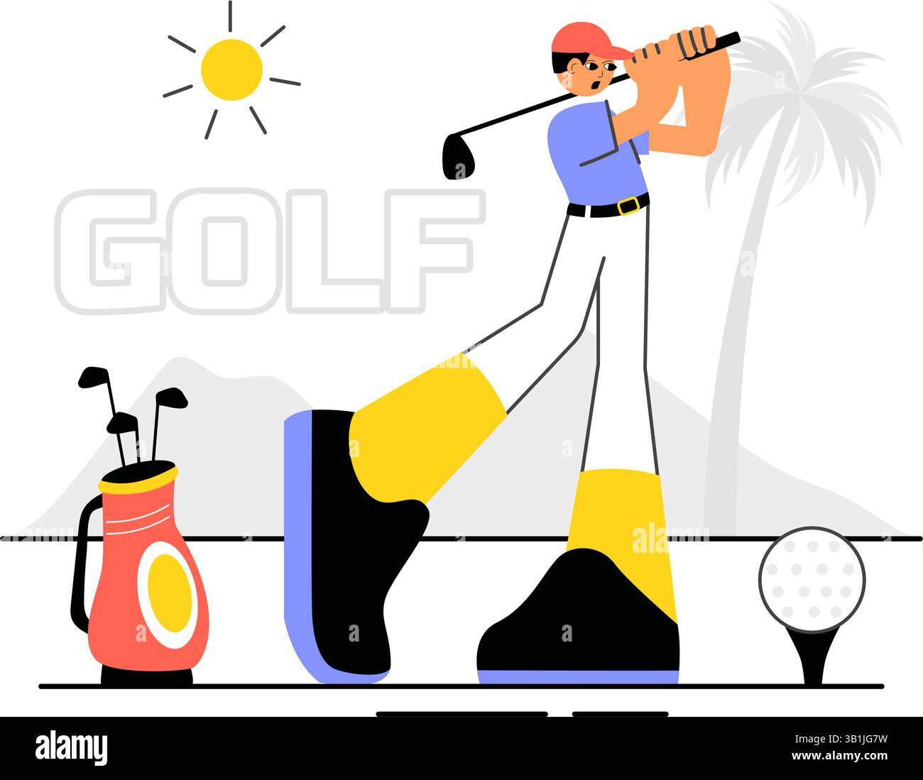 Golf Sport Vector Illustration Featuring Flags, Golf Cart, Clubs, Green ...