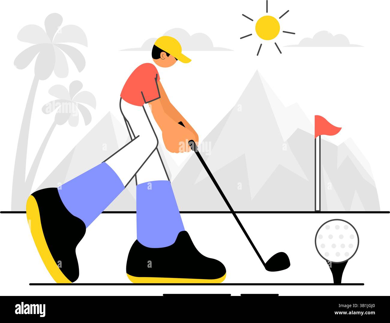 Golf Sport Vector Illustration Featuring Flags, Golf Cart, Clubs, Green ...