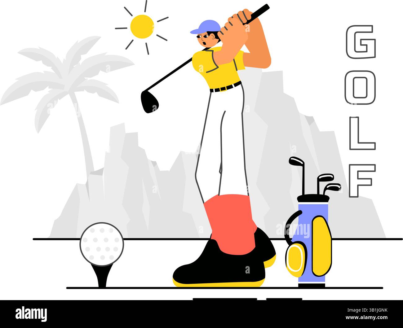 Golf Sport Vector Illustration Featuring Flags, Golf Cart, Clubs, Green ...