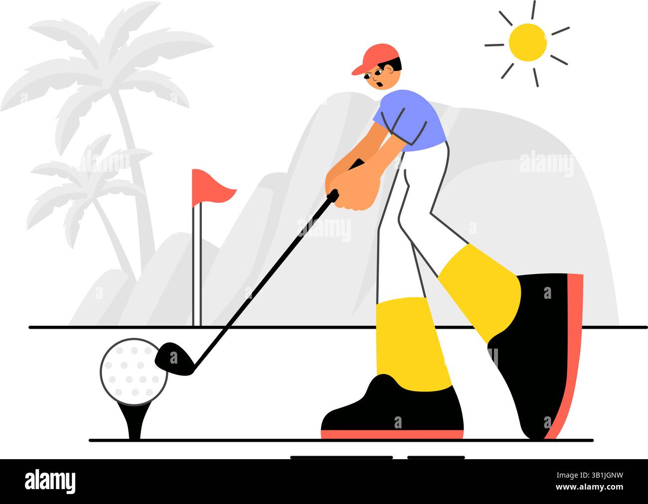 Golf Sport Vector Illustration Featuring Flags, Golf Cart, Clubs, Green ...