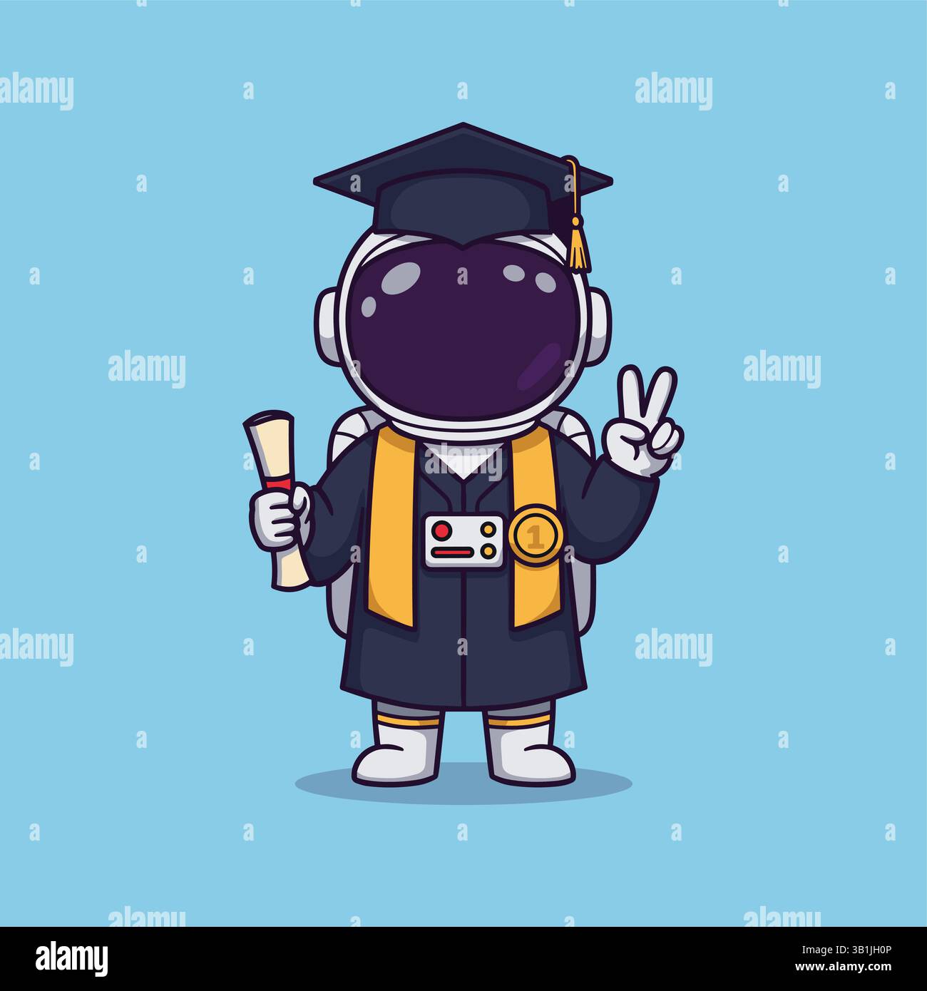 Cute Astronaut Graduate Wearing Graduation Hat and Holding Graduation ...
