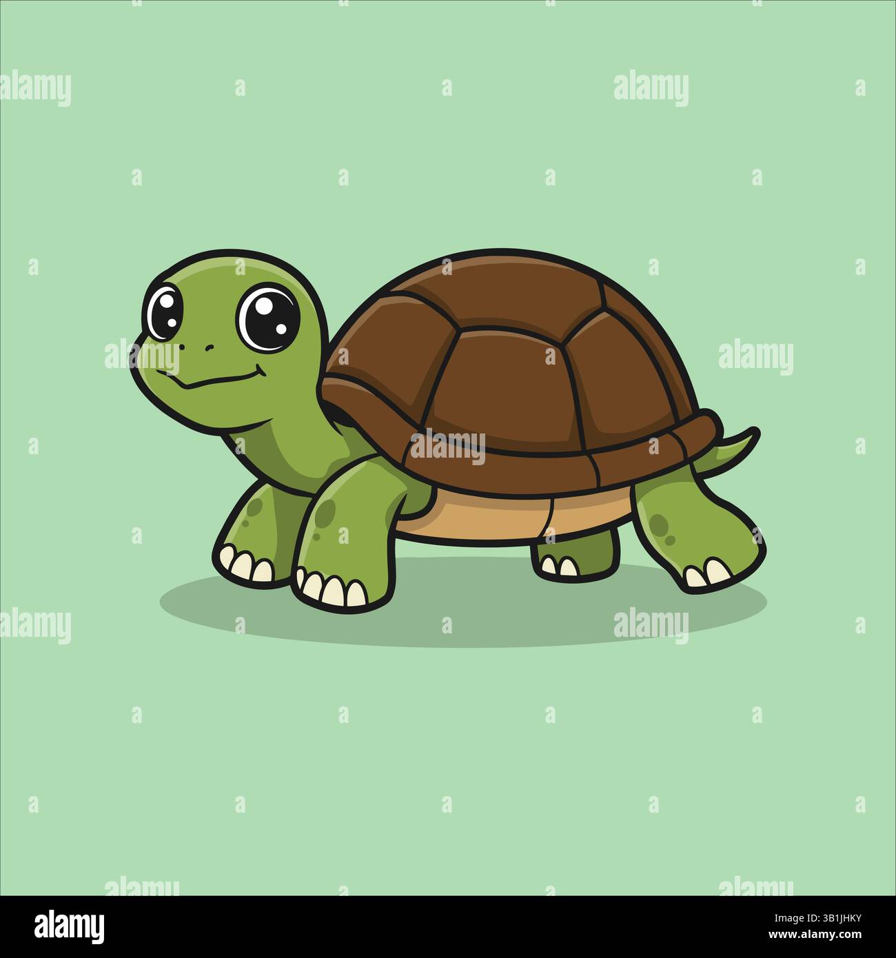 Turtle cartoon flat style vector illustration.Cute green turtle ...