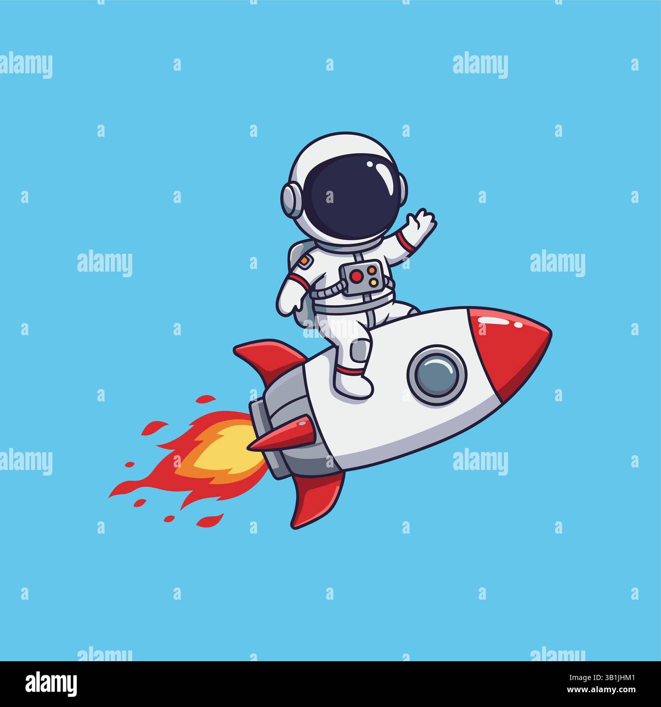 Illustration of Cute Astronaut Riding Rocket With Peace Sign Hand ...