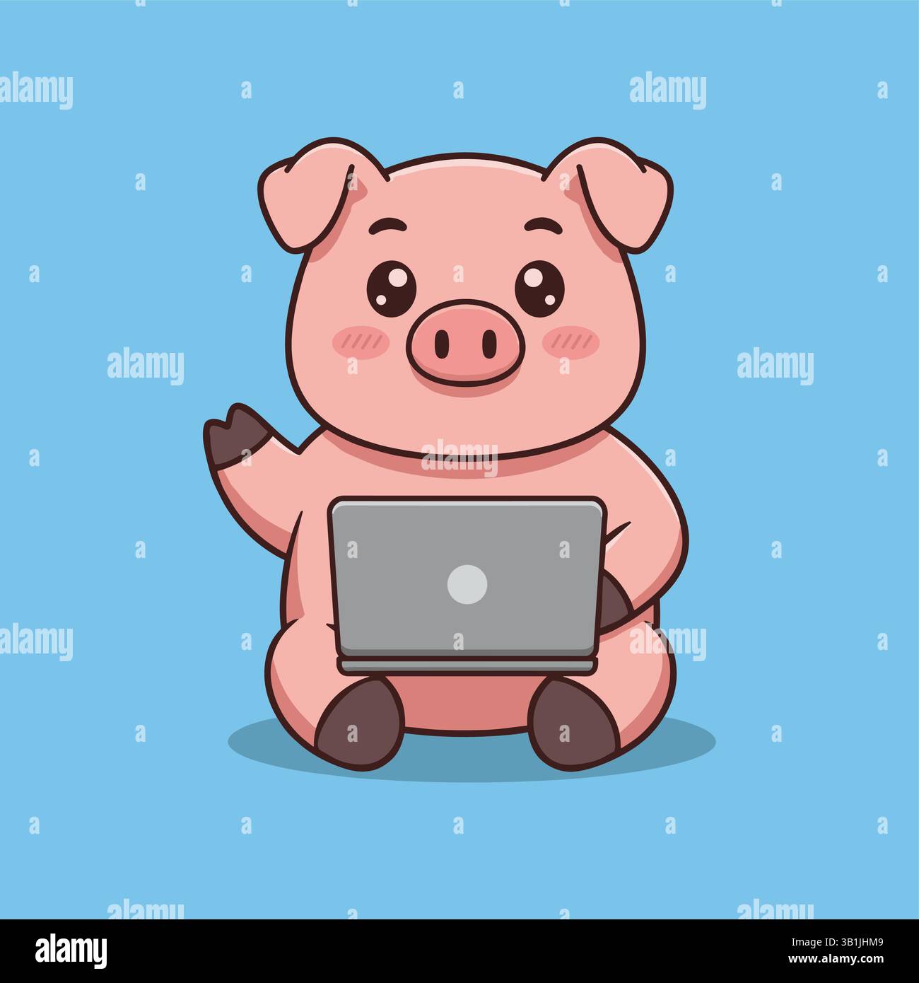Illustration of Cute Pig Working On Laptop Cartoon Vecto Stock Vector ...
