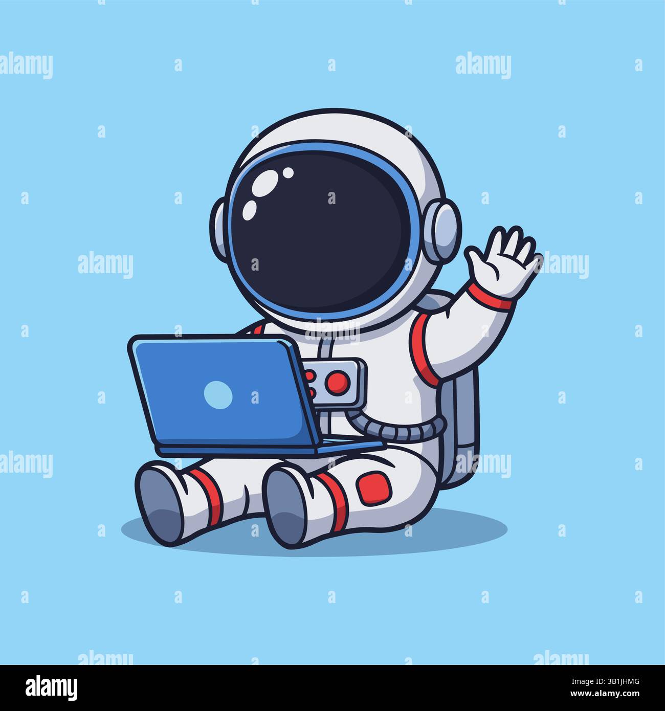 Cute Astronaut Working On Laptop Cartoon Vector Illustration Stock ...