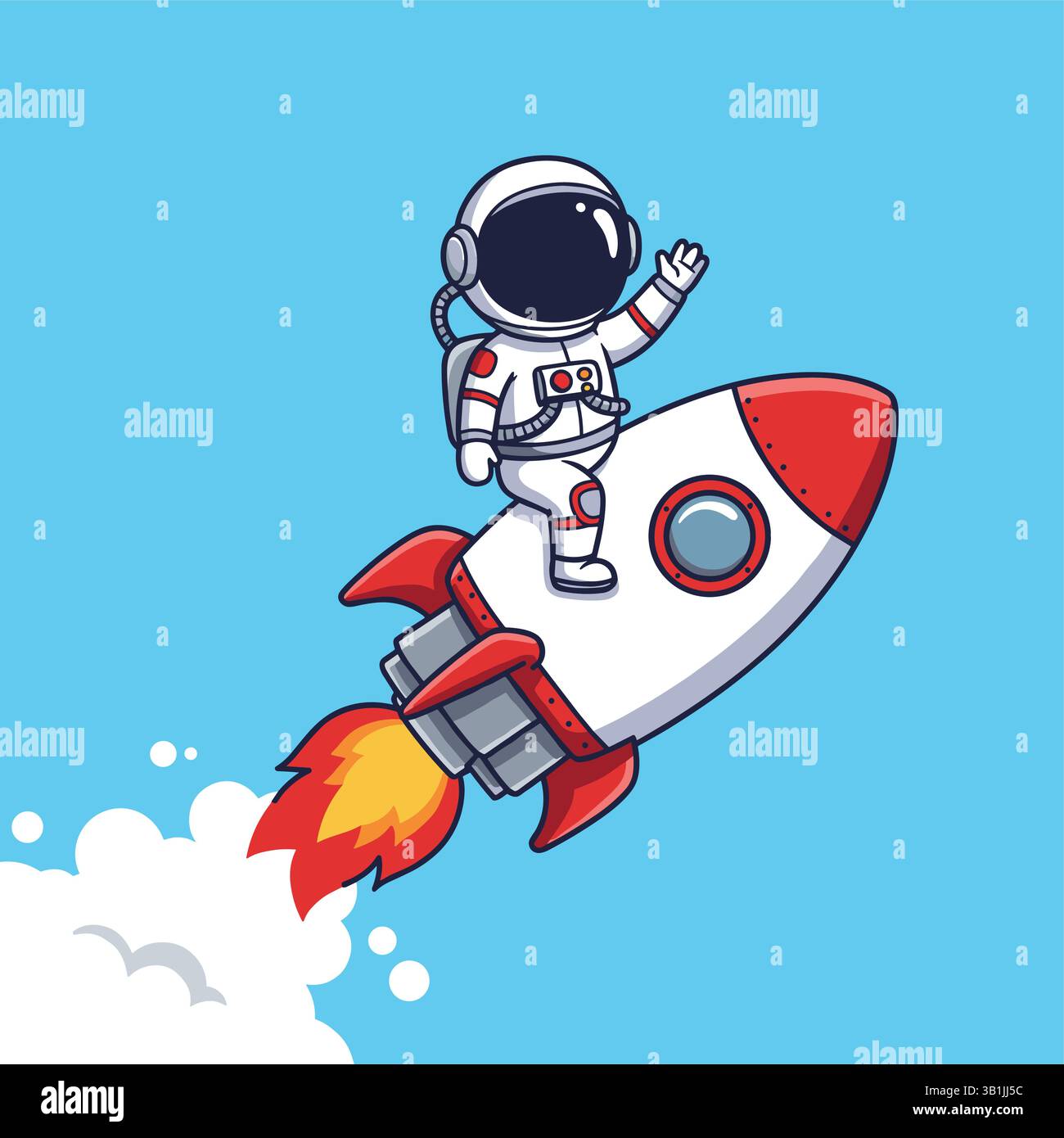 Illustration of Cute Astronaut Riding Rocket With Peace Sign Hand ...