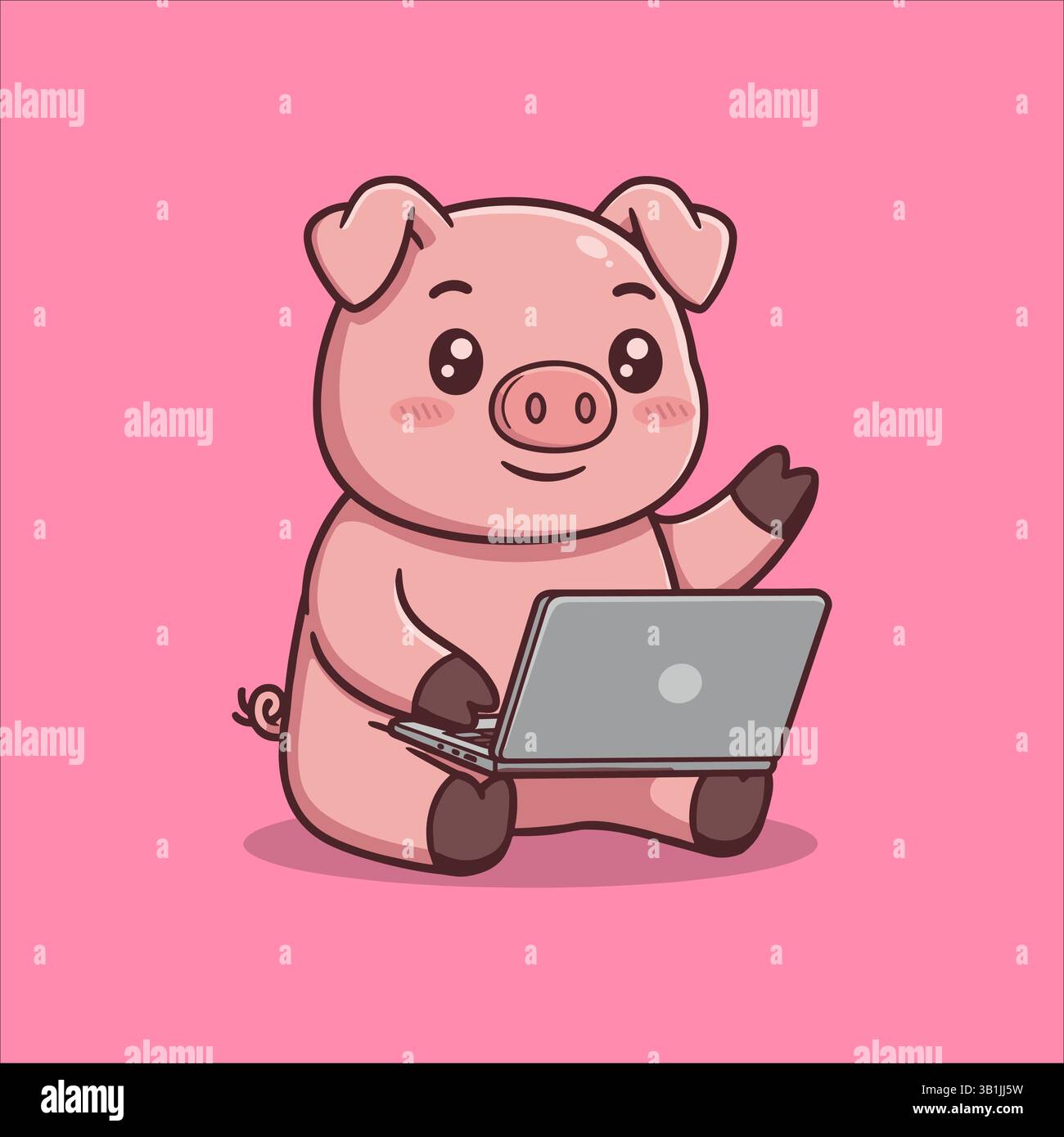 Illustration of Cute Pig Working On Laptop Cartoon Vecto Stock Vector ...