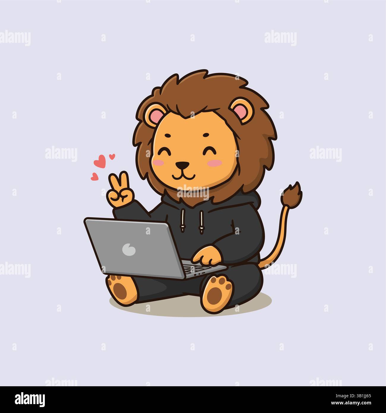 Illustration of Cute Lion Working On Laptop Cartoon Vector Stock Vector ...
