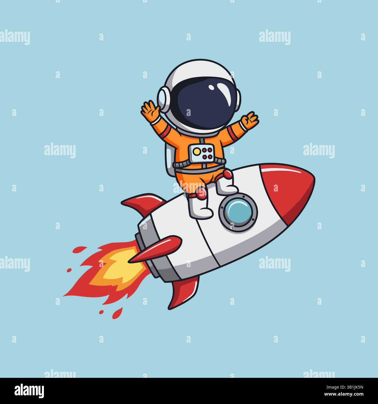Illustration of Cute Astronaut Riding Rocket With Peace Sign Hand ...