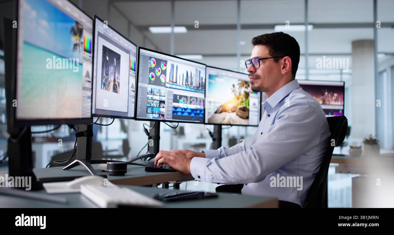 Graphic Web Designer Using Design Editing Software Stock Photo - Alamy