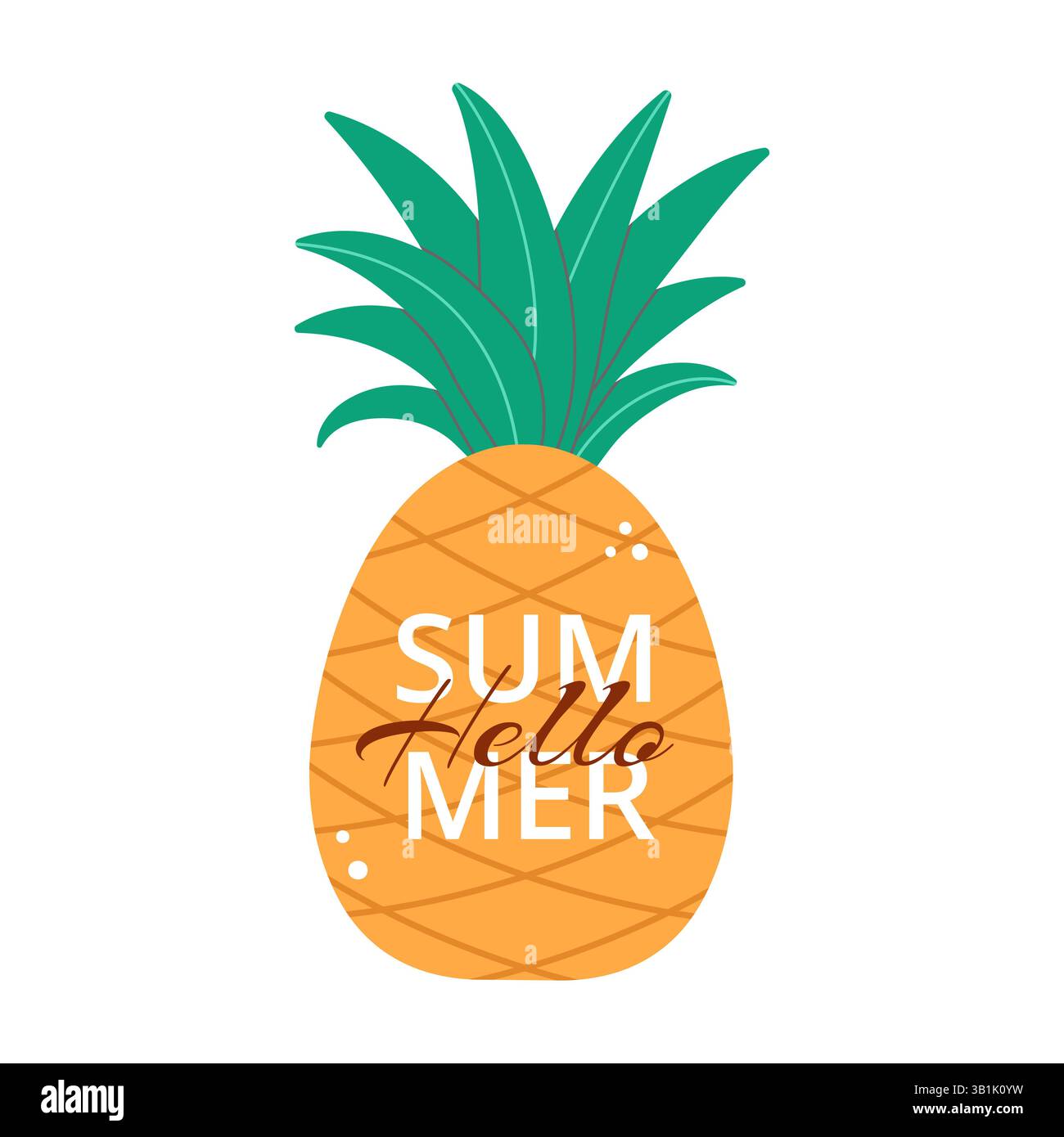 Vibrant cute pineapple illustration with Hello Summer text. Ideal for ...