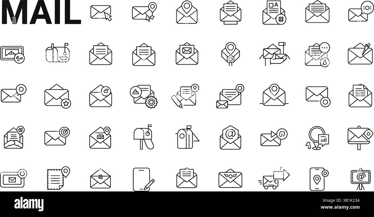Mail - Email Icons, Postal Service Symbols, and Modern Messaging ...