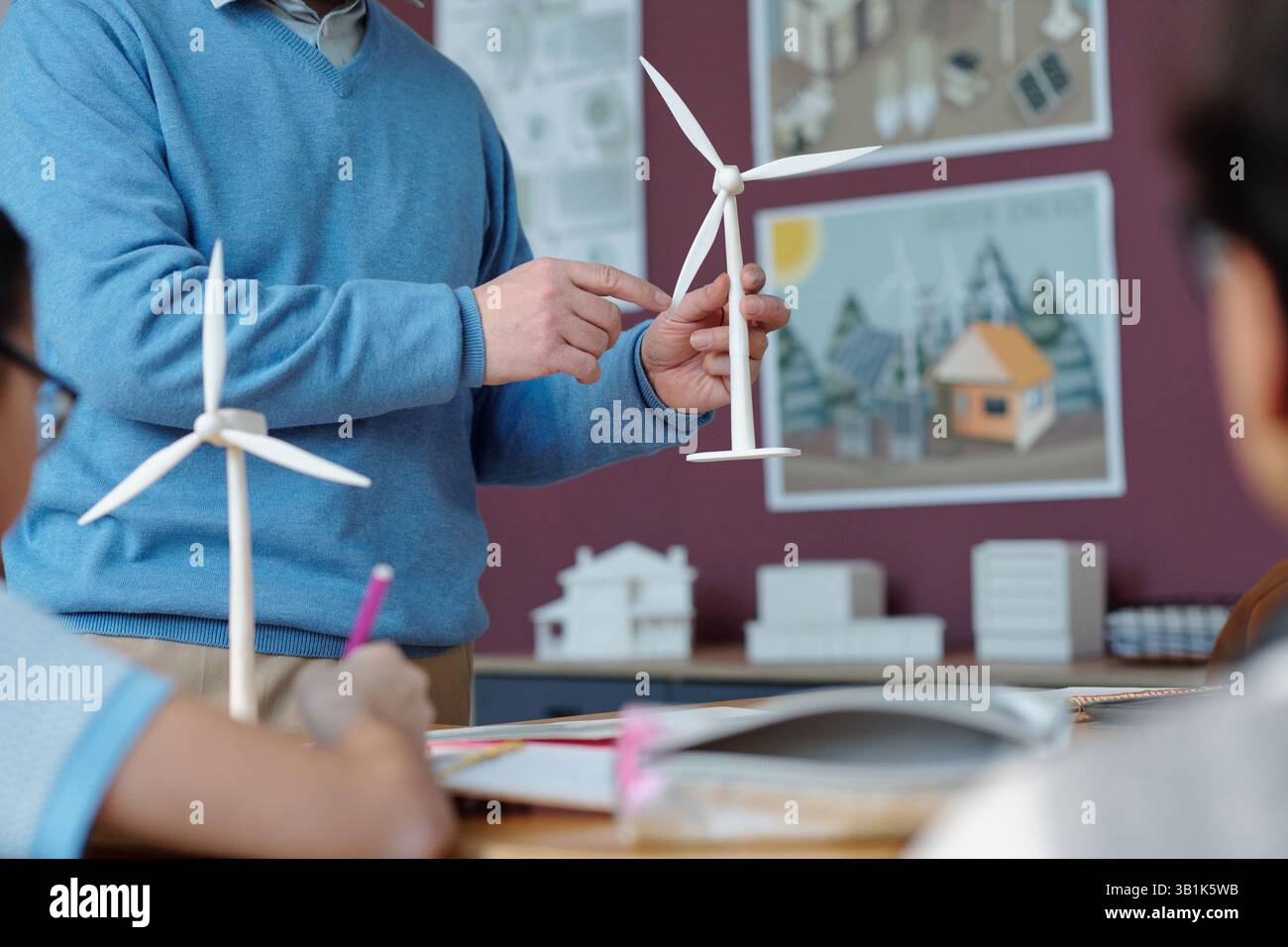 Teacher Explaining Wind Turbines in Environmental Education Class Stock ...