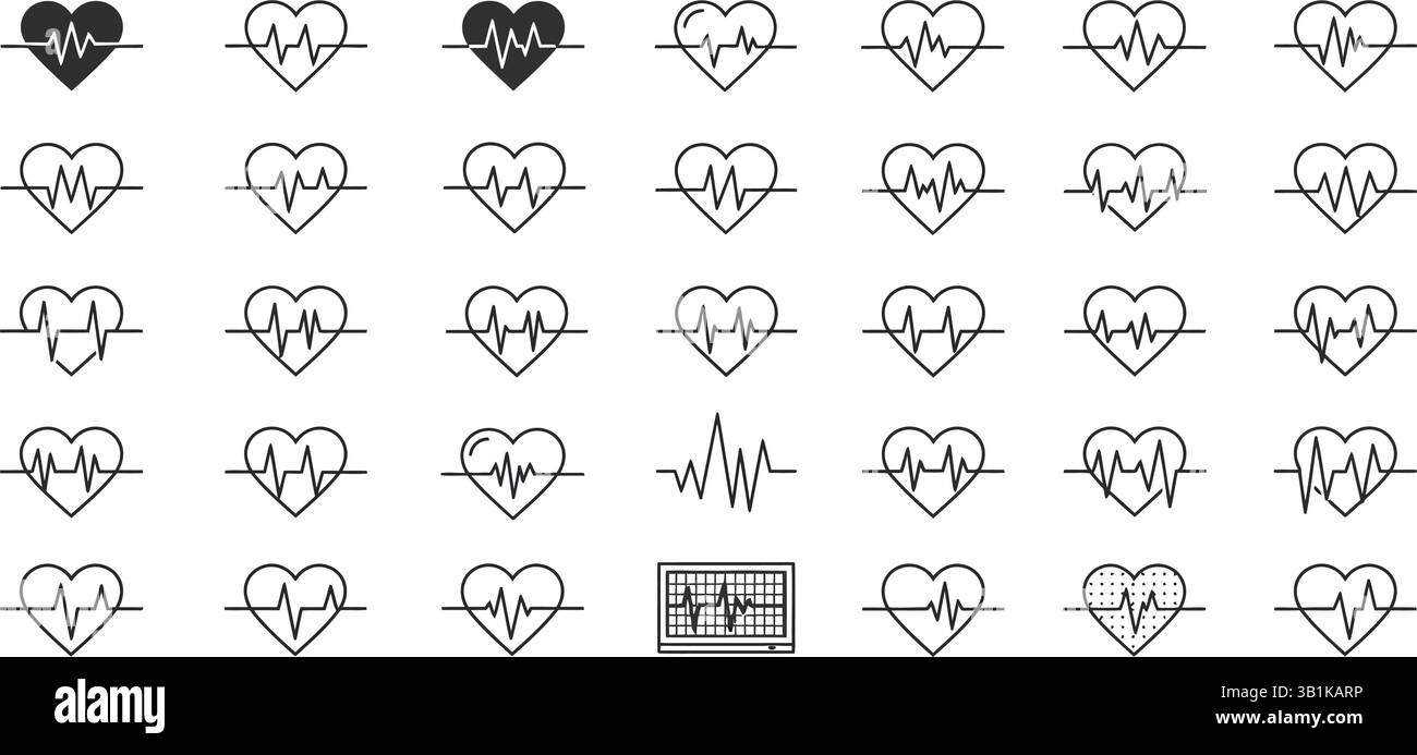 Heartbeat - Heart Rate Icons, Medical Pulse Symbols, and Cardiovascular ...