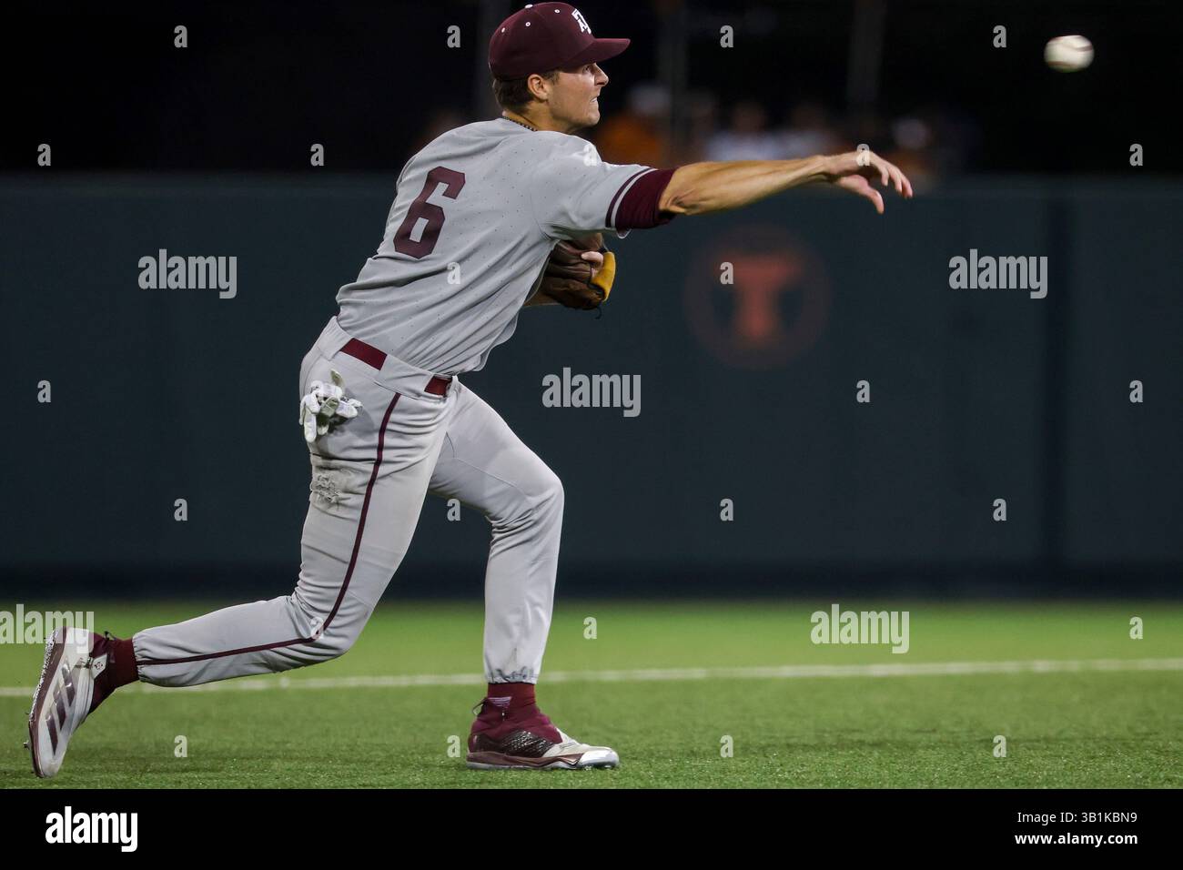 AUSTIN, TX - APRIL 25: Texas A&M infielder Kaeden Kent (6) throws out a ...