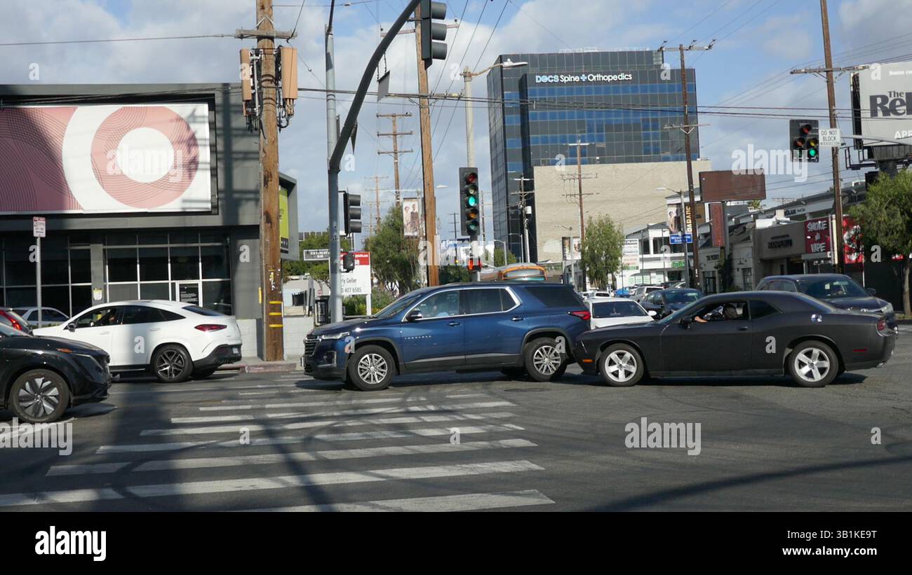 Los Angeles, California, USA 25th April 2025 Cars blocking crosswalk in ...