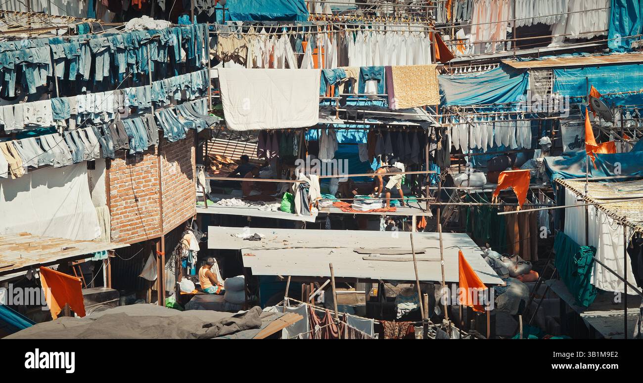Mumbai, India. Aerial View At Dhobi Ghat Is Open Air Laundry. One Of ...