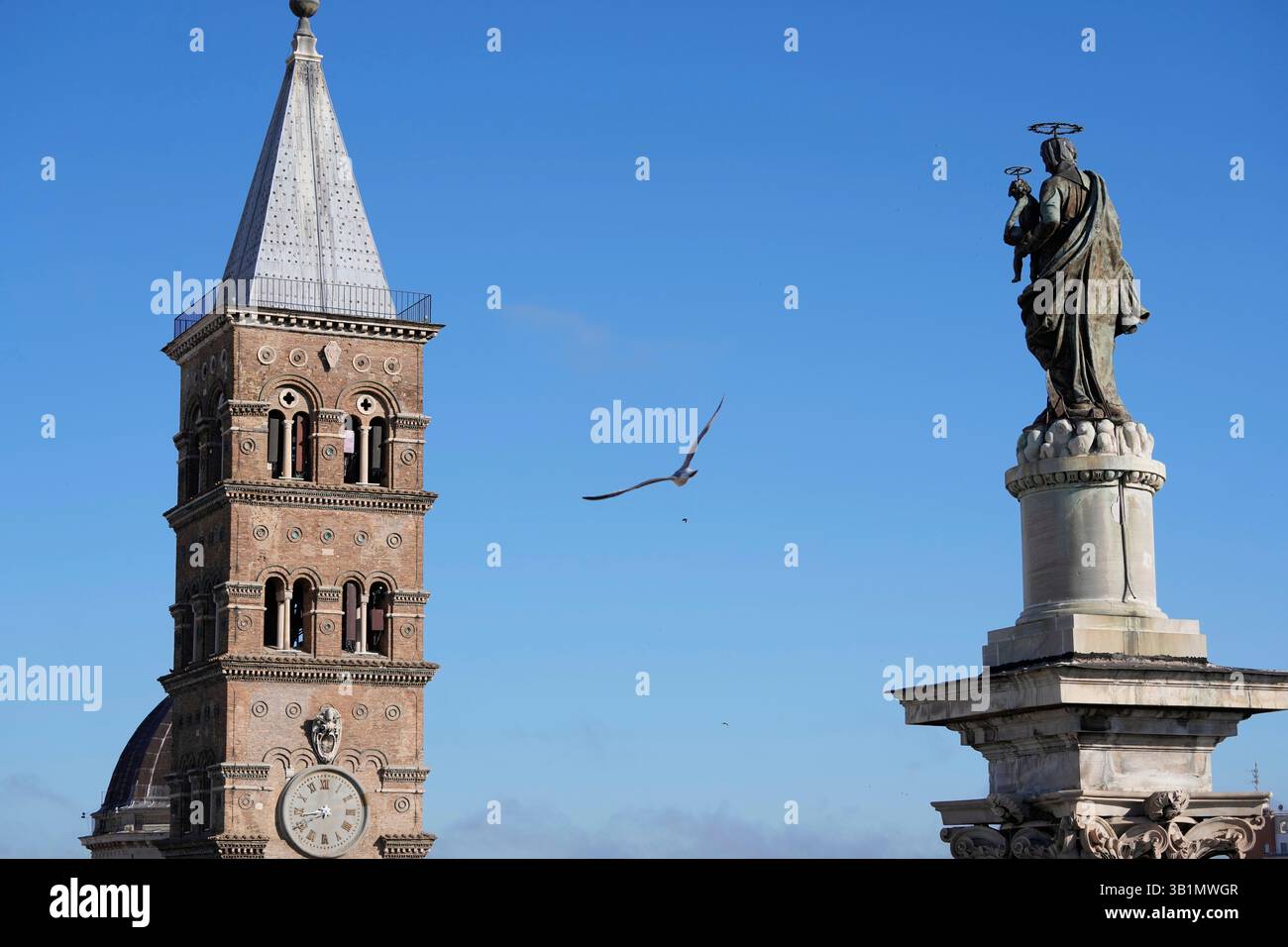 The bell tower of St. Mary Major Basilica, where the burial ceremony of ...