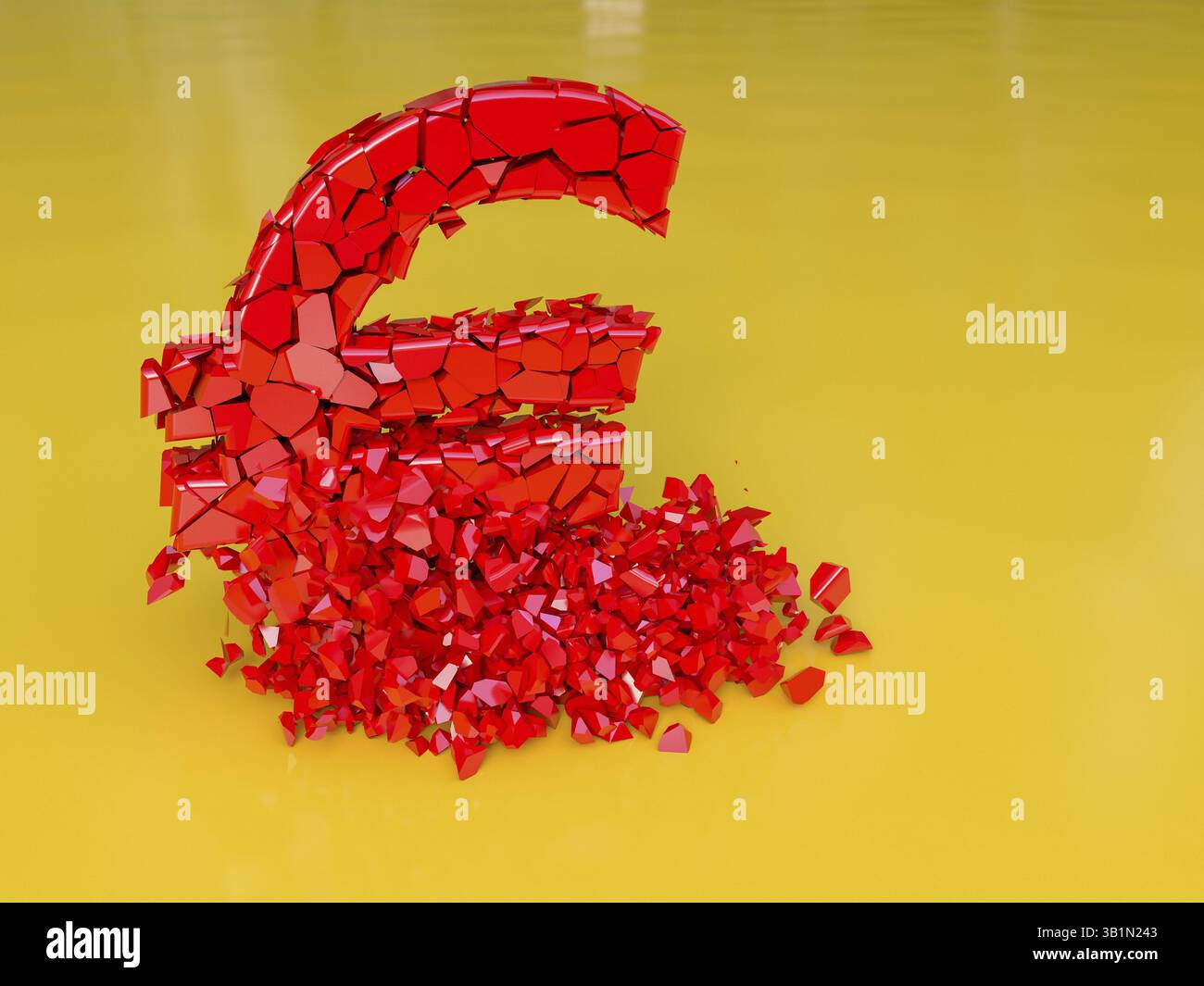Red euro sign breaking into many fragments Stock Photo - Alamy