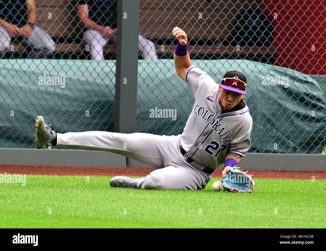 KANSAS CITY, MO - APRIL 24: Colorado left fielder Jordan Beck (27 ...