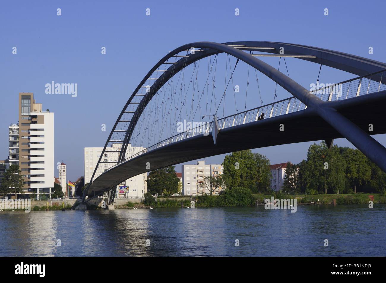 The pedestrian/cyclist bridge connects Germany (Weil am Rhein) with ...