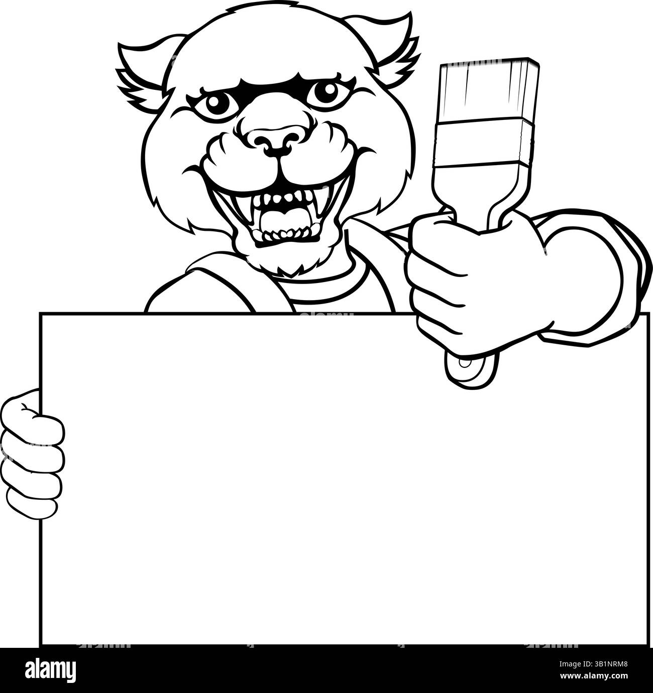 Panther Painter Decorator Paint Brush Mascot Man Stock Vector Image ...