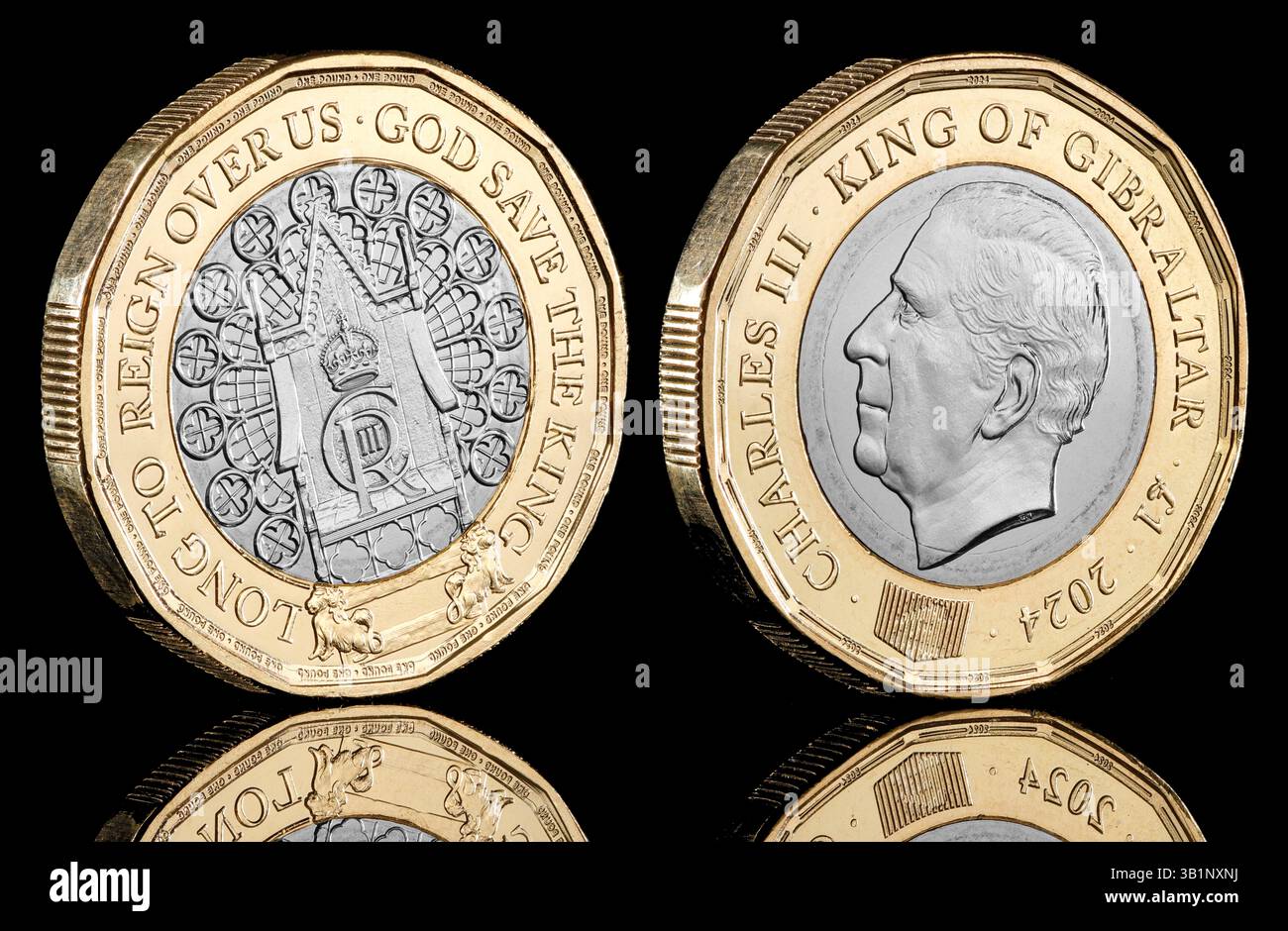 The first Gibraltar 12 sided bimetallic One Pound Coin featuring a ...