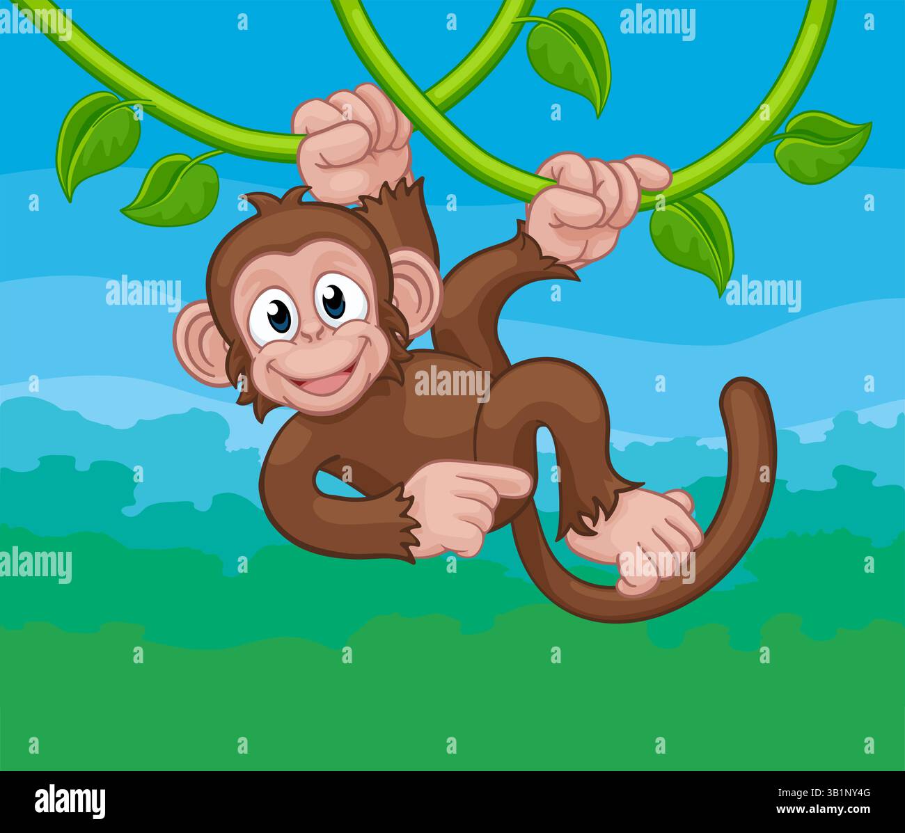 Monkey Singing On Jungle Vines Pointing Cartoon Stock Vector Image ...