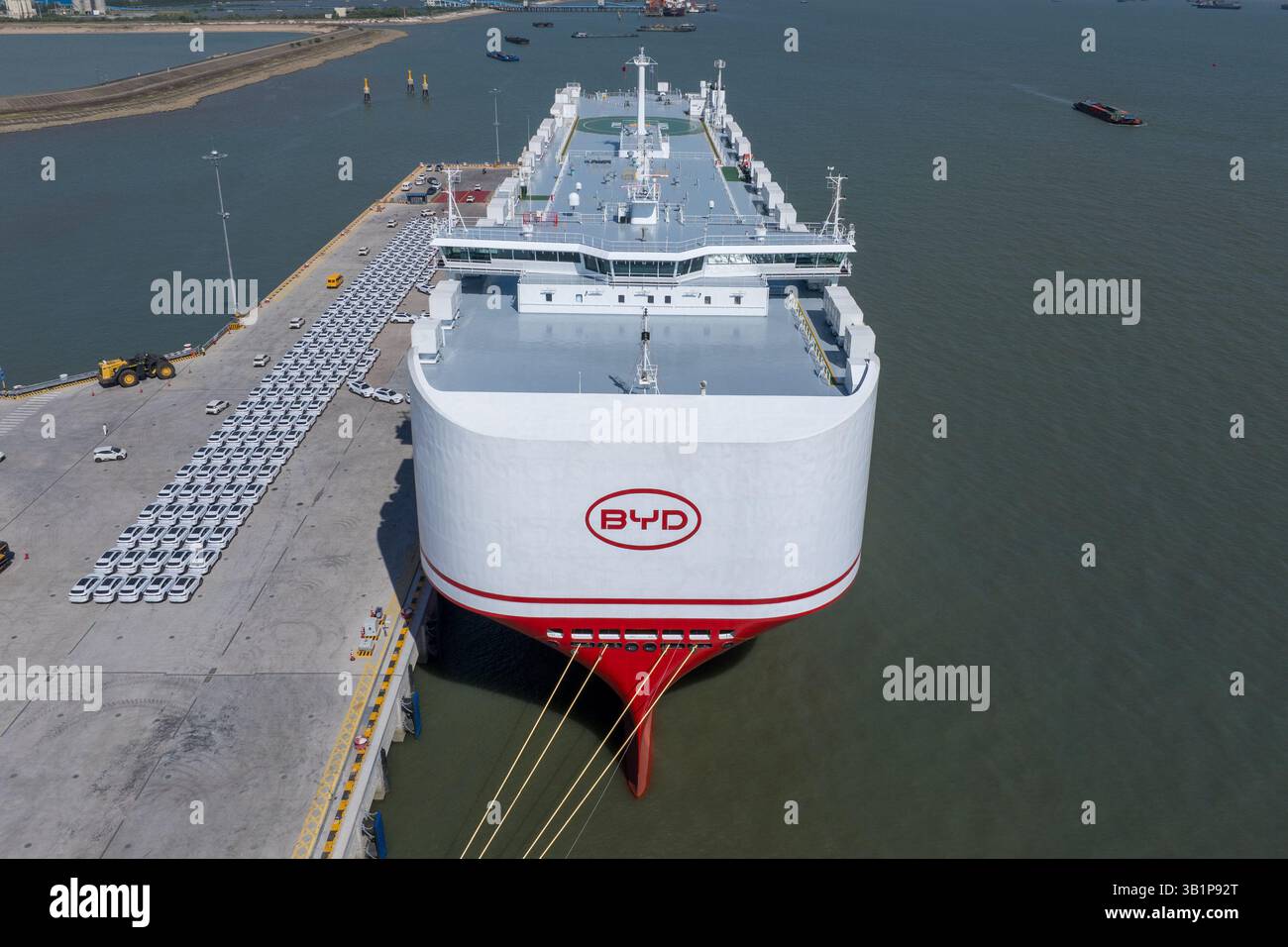 SUZHOU, CHINA - APRIL 26, 2025 - The world's largest car carrier, "BYD ...