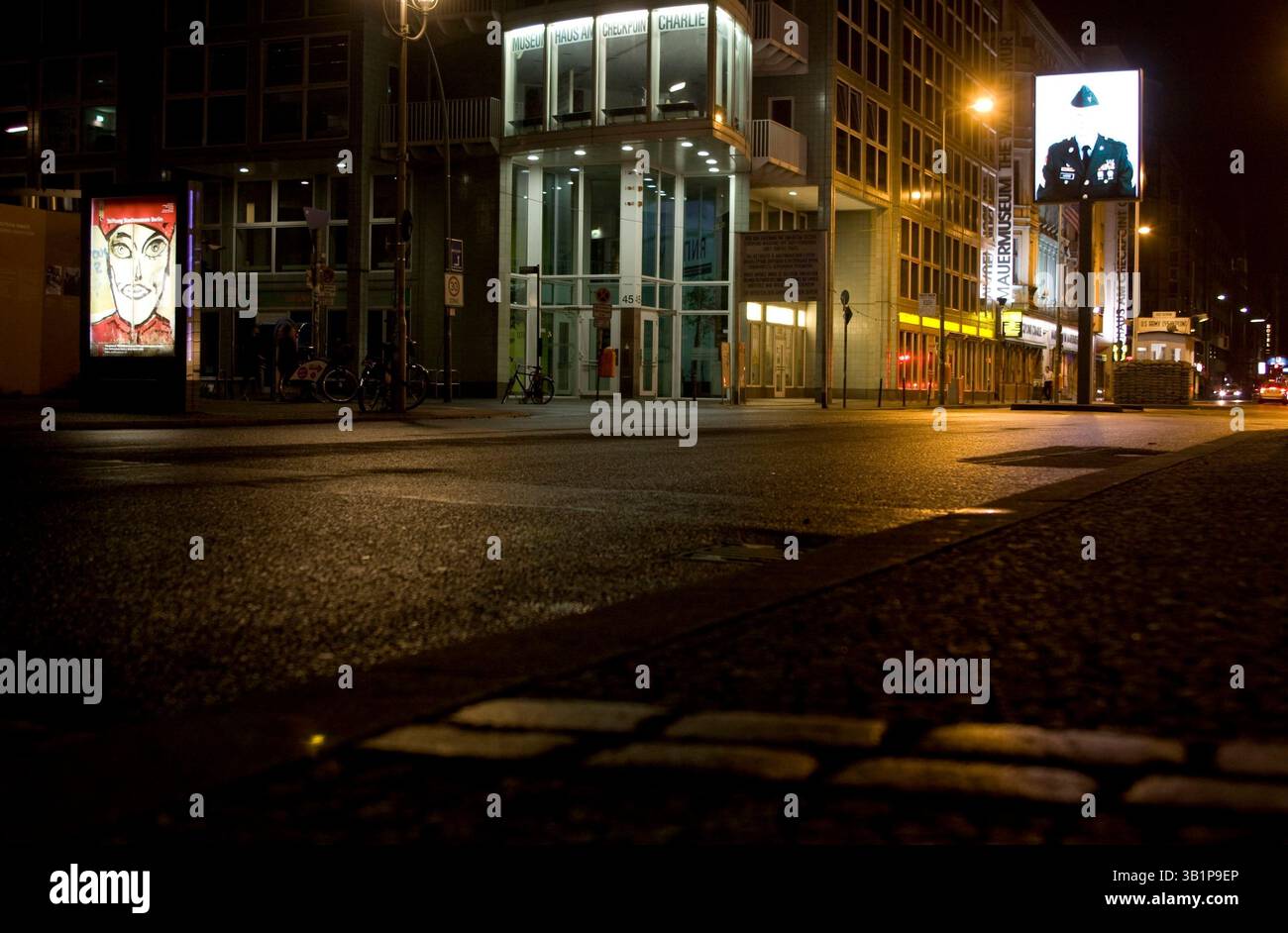 Aug. 6, 2009 - Berlin, Germany - Night time at Checkpoint Charlie. A ...
